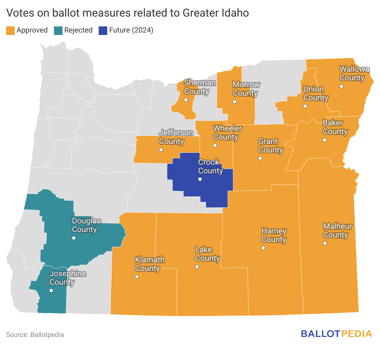 Twelve Oregon counties have approved ballot measures related to joining ...